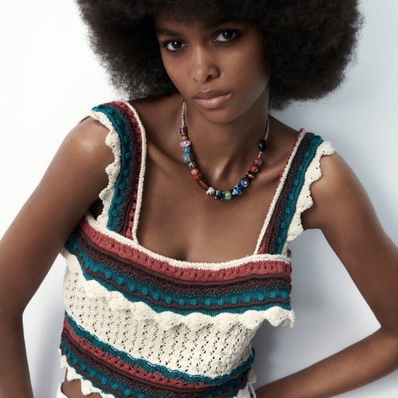 Zara | Tops | Zara Neutral Multicolored Crochet Knit Crop Top | Poshmark